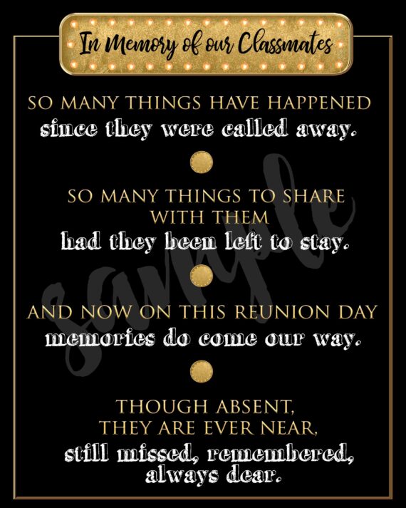 NEW Class Reunion Tribute to deceased classmates downloadable sign ...