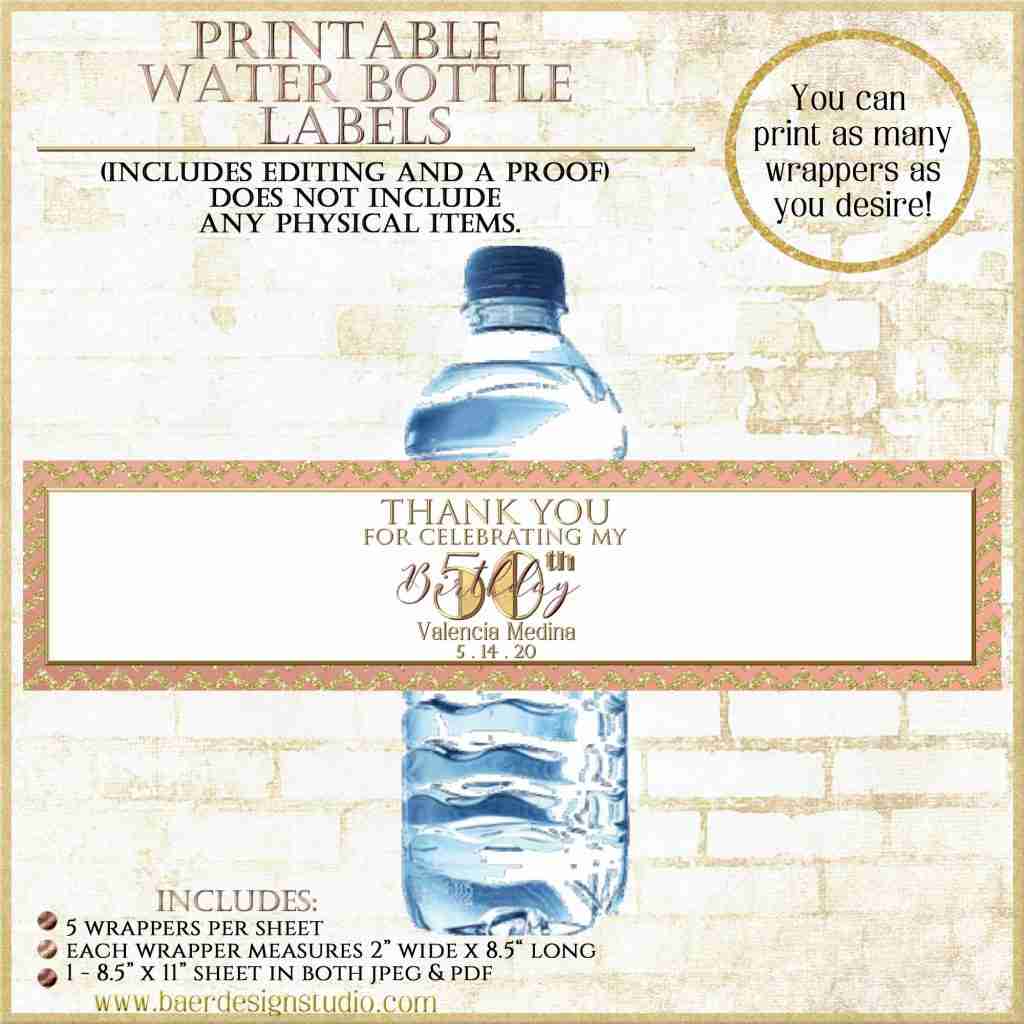 NEW Rose Gold Custom Wrapper, Personalized Birthday Water Bottle Label ...