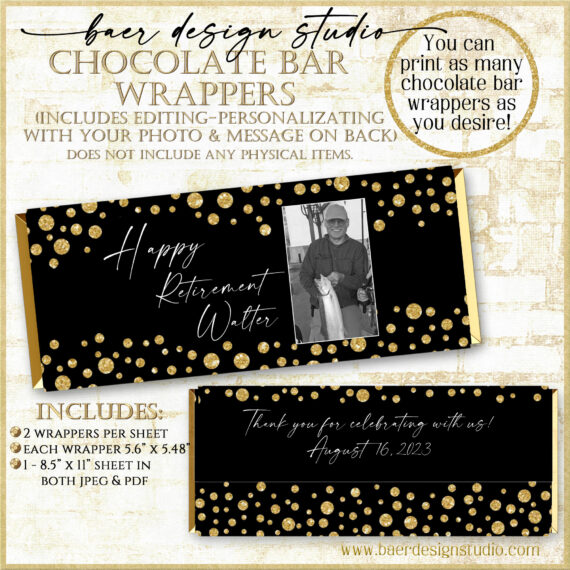 NEW retirement candy bar wrapper with photo:Editing included Chocolate ...